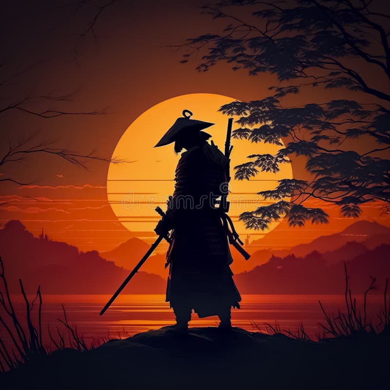 Samurai Training at Night on a Full Moon Stock Vector - Illustration of ...
