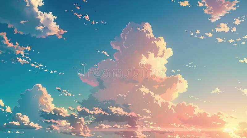 Illustration in Anime Style: Dramatic Sky with Clouds. Ai Generated ...