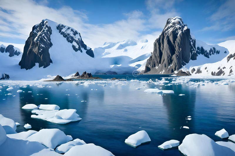 Antarctic Landscape with Icebergs and Mountains in the Water Stock ...