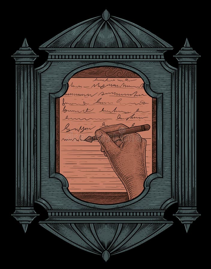 Illustration Antique Hand Writing with Engraving Style Stock Vector ...