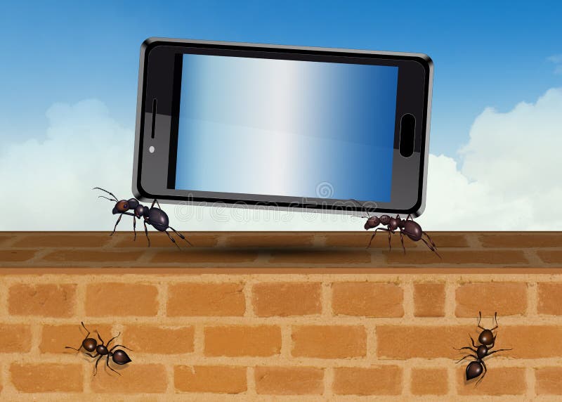 Ants carry a cellphone stock illustration. Illustration of connection ...