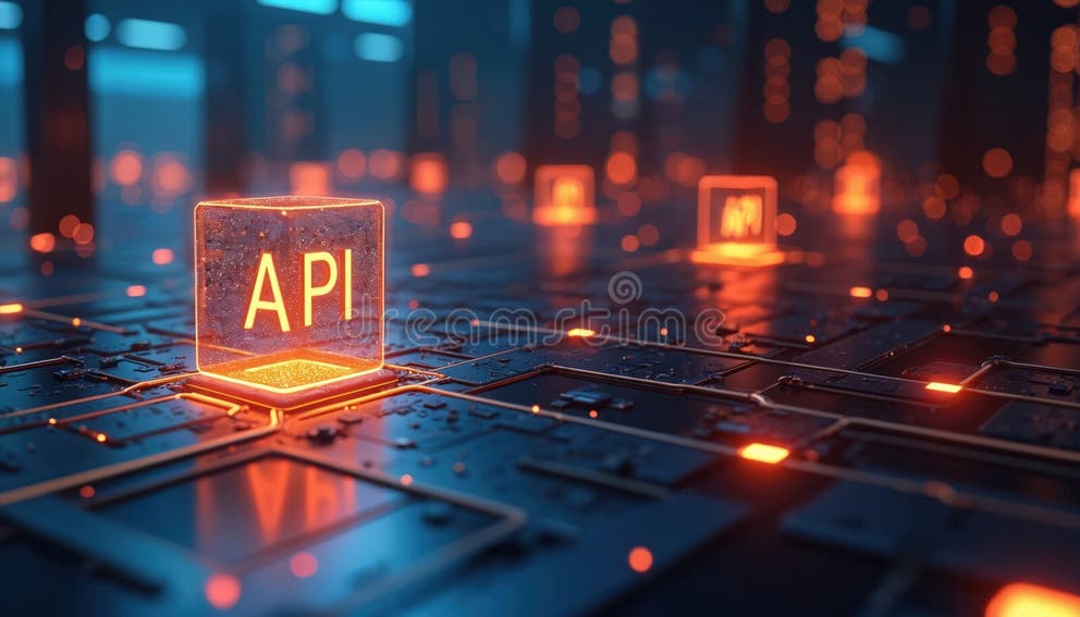 Illustration API Technology Solutions Digital Content Data Center Cyber Environment. Computing ...