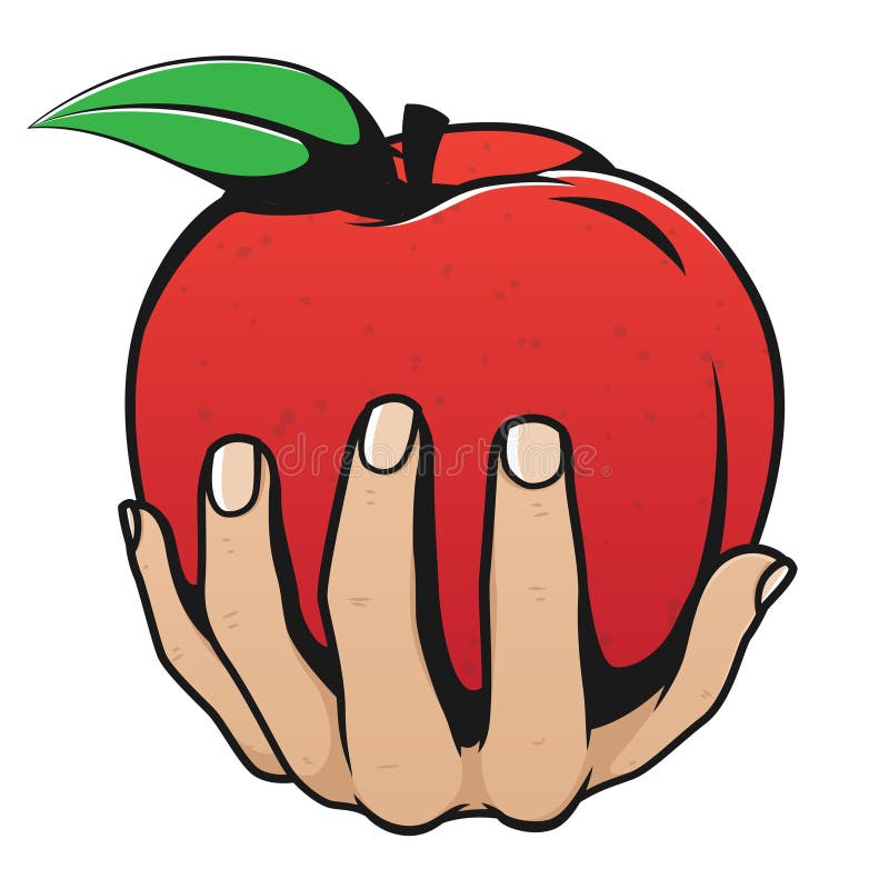 Illustration of an Apple Being Held by Hand Stock Vector - Illustration ...