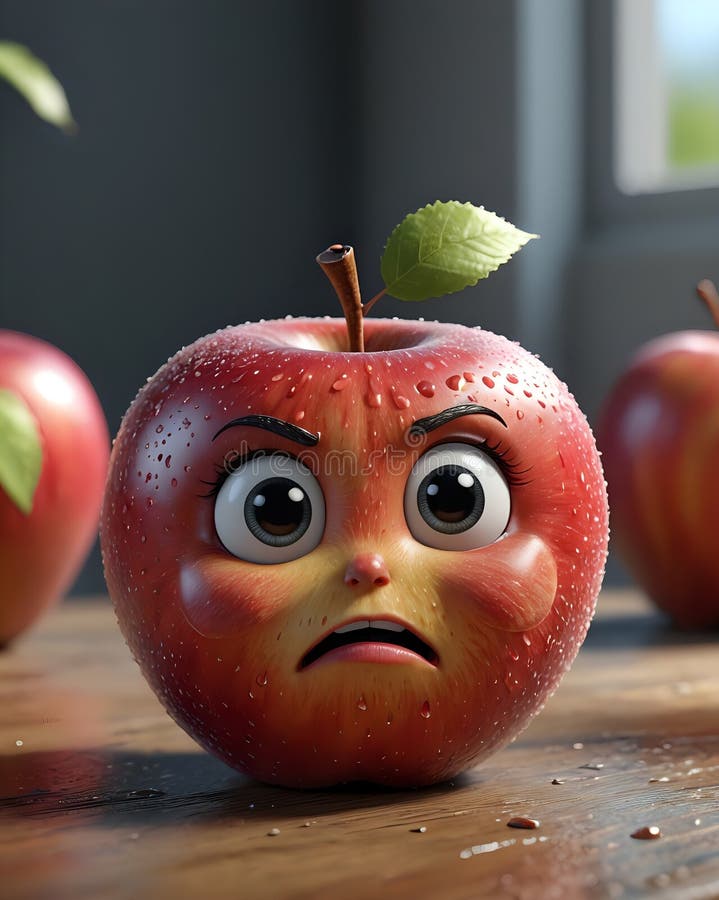 Illustration of an Apple with a Confused Face Stock Illustration ...
