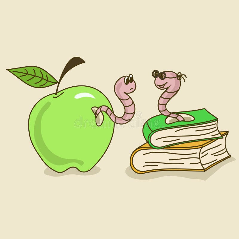 Worm Reading Apple Book stock illustration. Illustration of alone - 4871428