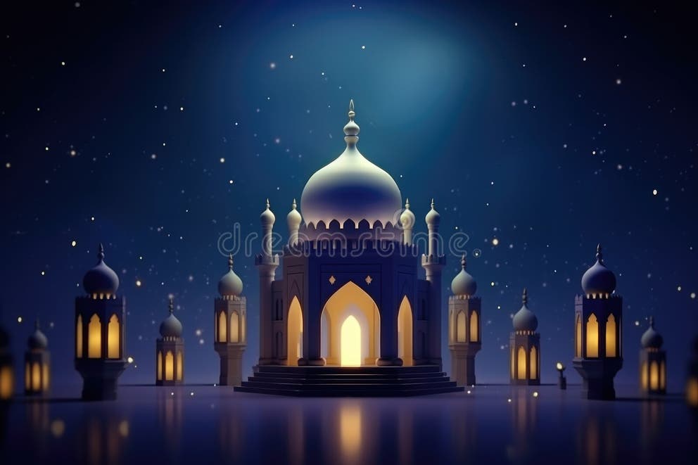 An Illustration of an Arab Mosque Night. 3d Composition. Ramadan. Stock ...