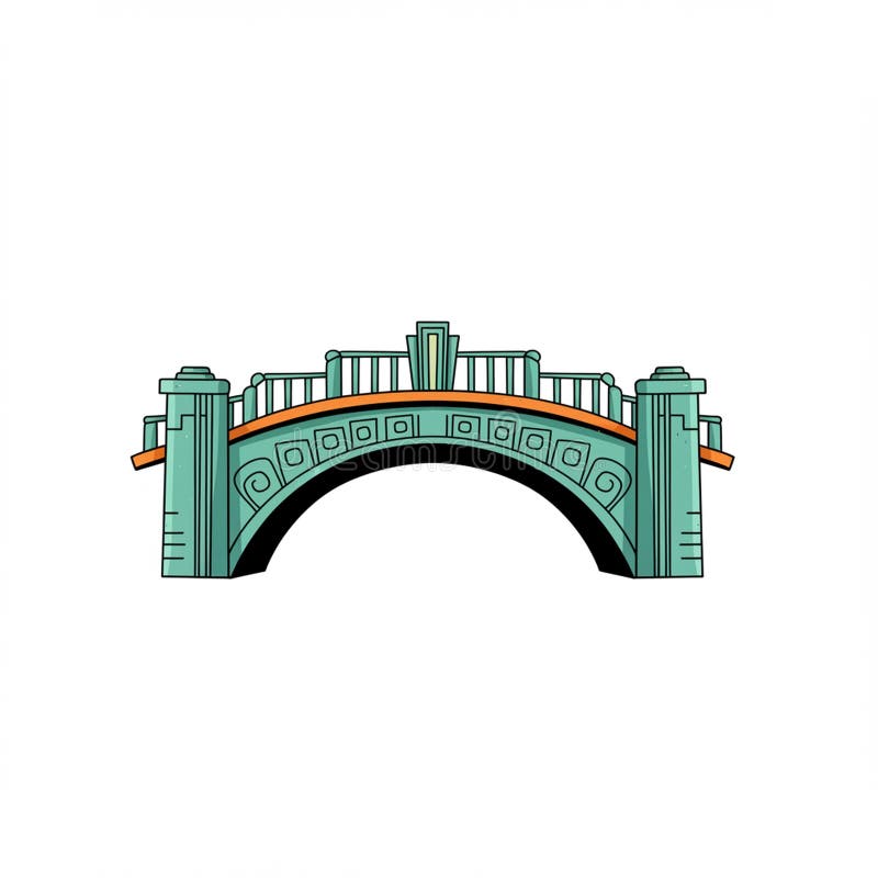Illustration of an Arched Bridge with a Teal and Orange Color Scheme ...