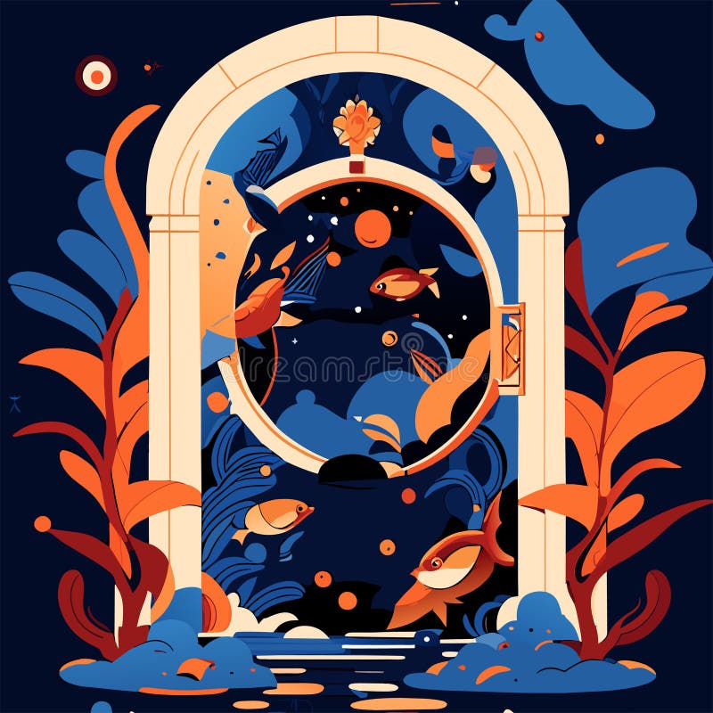 Arched Blue Double Door As Building Entrance Exterior Vector ...