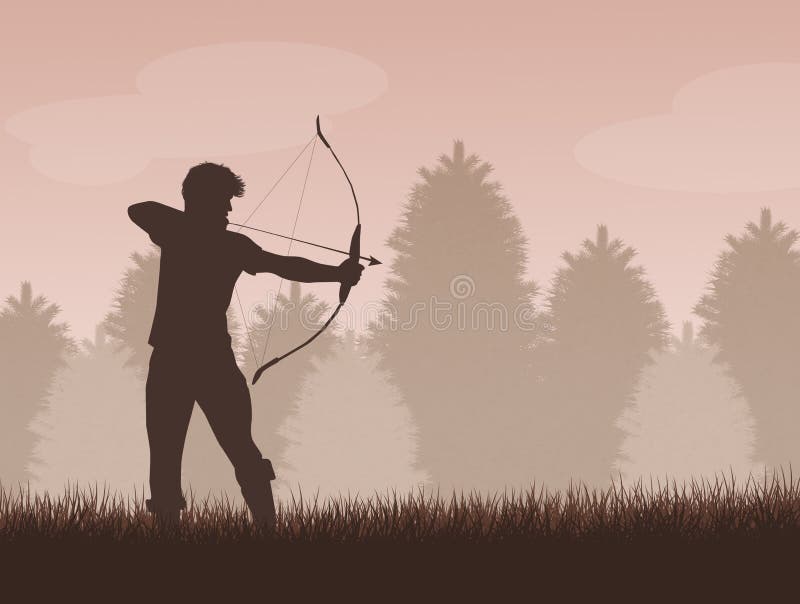 Man Hunting with Bow and Arrows Stock Illustration - Illustration of ...