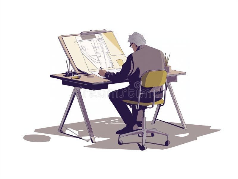 Illustration of an Architect or Designer Working at a Drafting Table Stock Illustration ...