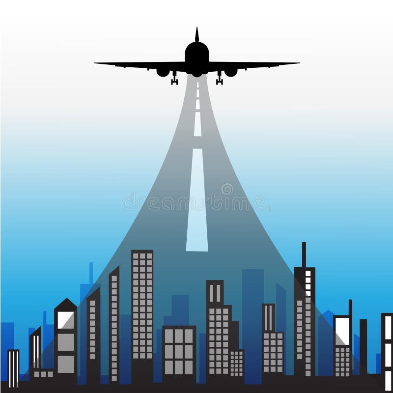 Illustration of Architectural Building with Flying Airplane Stock ...