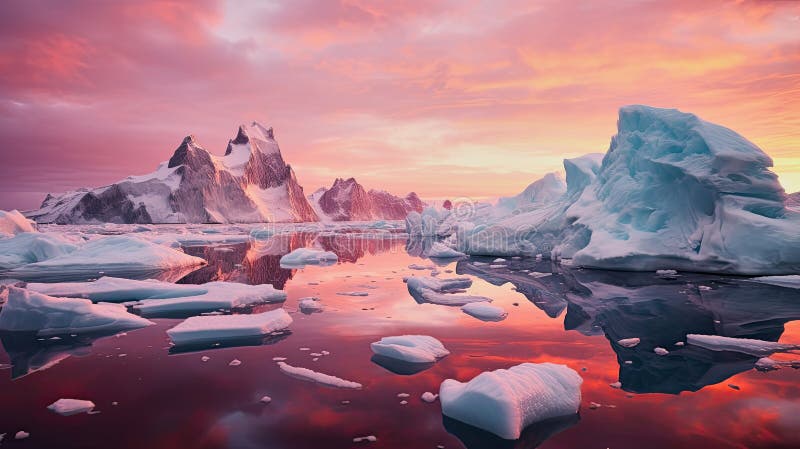 Illustration of an Arctic Landscape in Sunset Colors Stock Photo ...