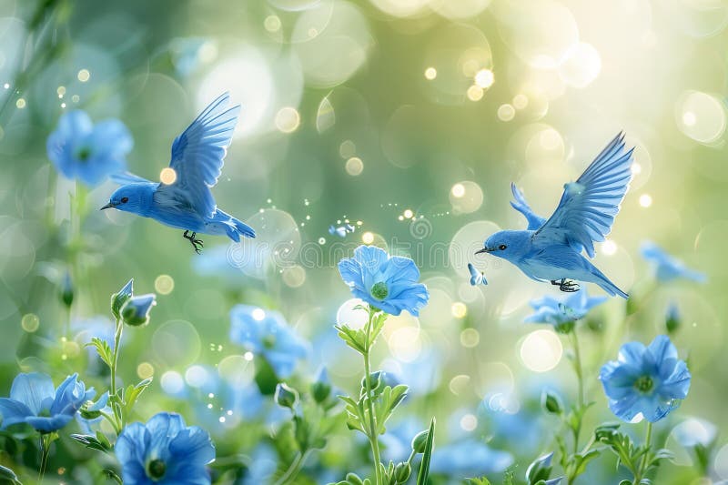 An Area with Blue Flowers Flying Over Them, High Quality, High ...