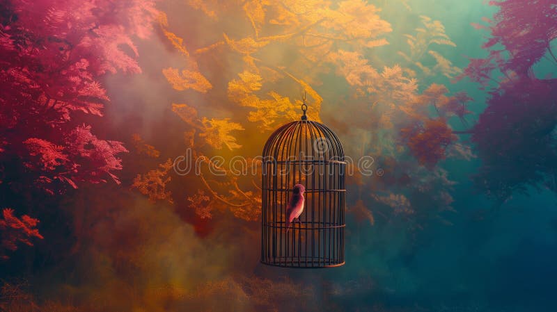 Illustration Art of Bird in the Cage Stock Photo - Image of cage ...