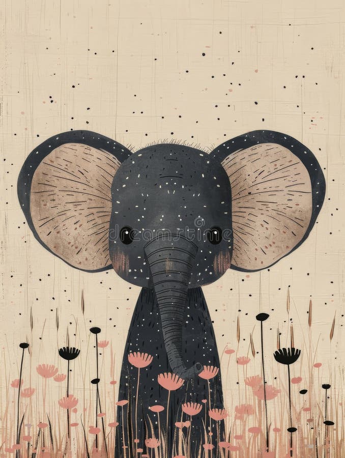 Sweet elephant in bloom stock illustration. Illustration of lines ...