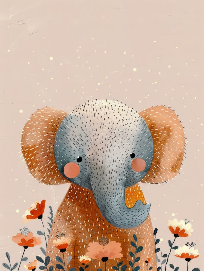 Sweet elephant in bloom stock illustration. Illustration of delicate ...