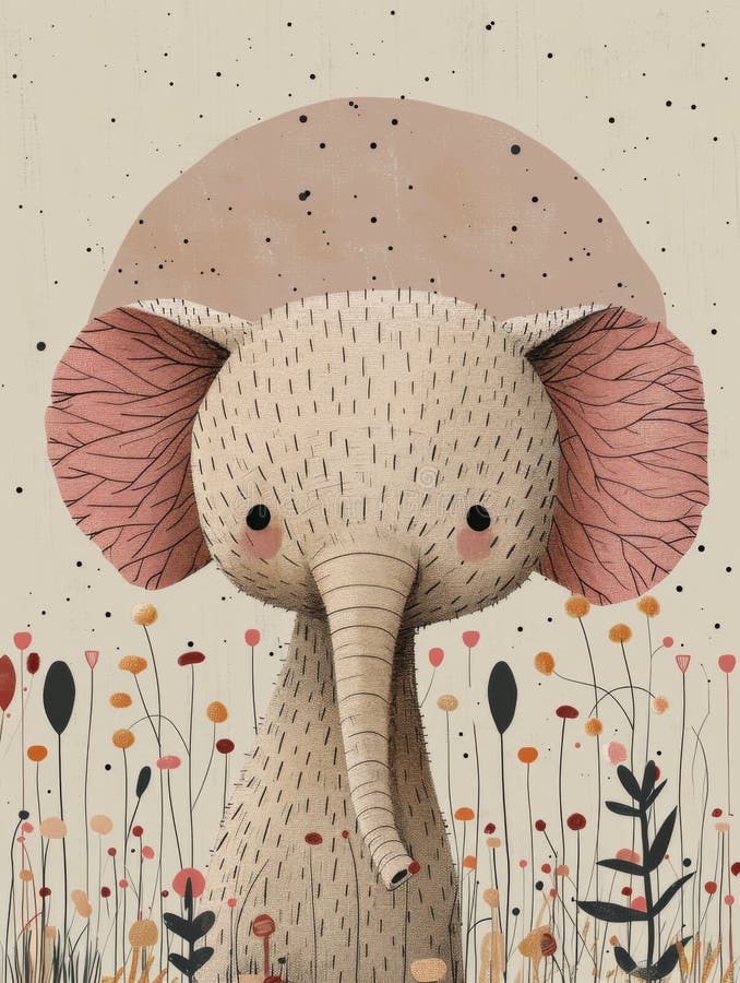 Sweet elephant in bloom stock illustration. Illustration of loveable ...