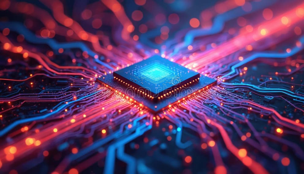 Illustration of Artificial Intelligence Chip with Complex Network of ...