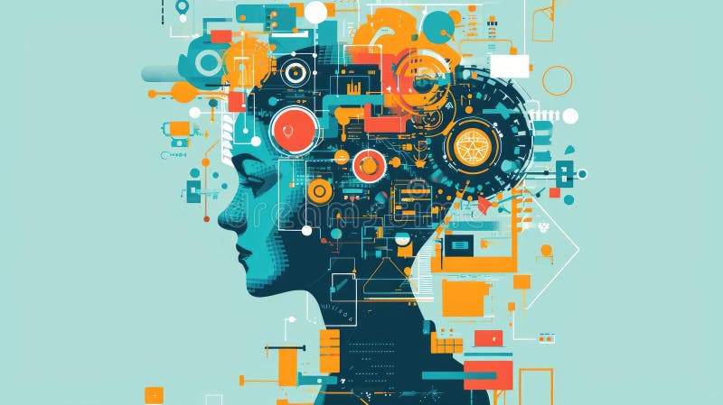 Illustration of Artificial Intelligence and Humans Stock Photo - Image ...