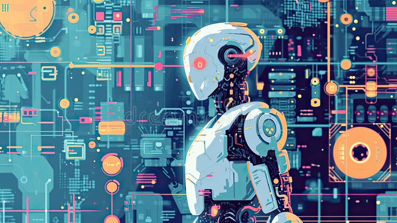 Illustration of Artificial Intelligence and Humans Stock Image - Image ...