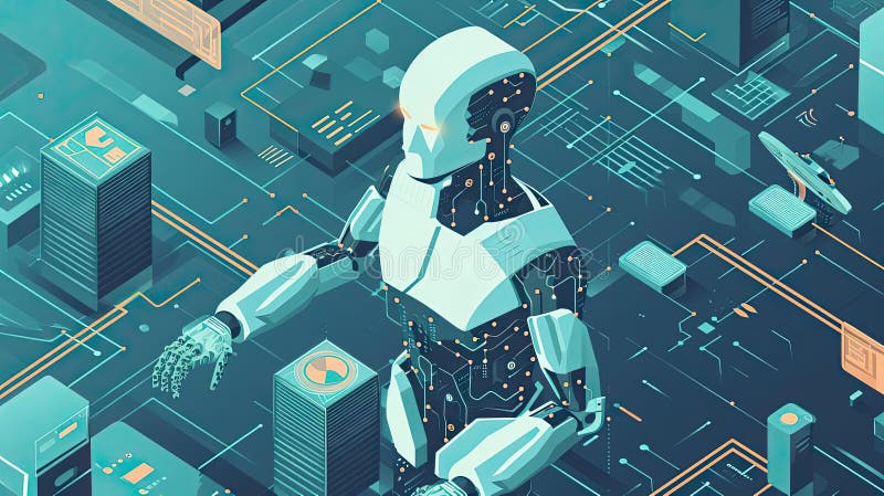 Illustration of Artificial Intelligence and Humans Stock Image - Image ...