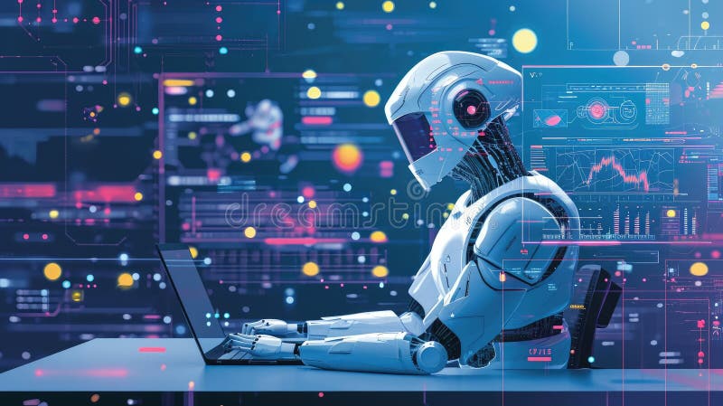 Illustration of Artificial Intelligence and Humans Stock Image - Image ...