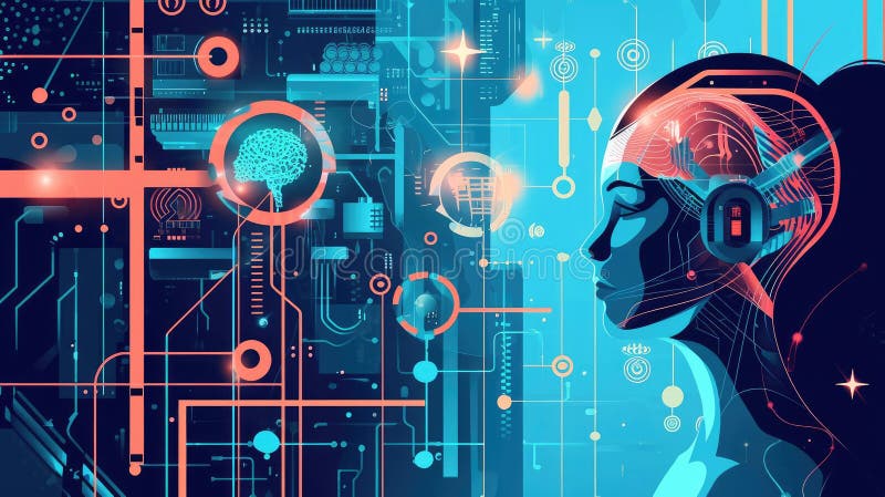 Illustration of Artificial Intelligence and Humans Stock Photo - Image ...