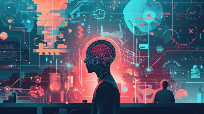 Illustration of Artificial Intelligence and Humans Stock Image - Image ...