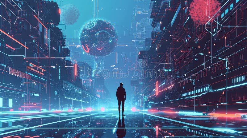 Illustration of Artificial Intelligence and Humans Stock Image - Image ...