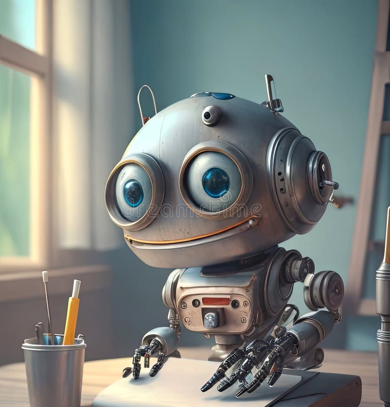 Illustration of Artificial Intelligence Small Cute Robot, Training ...