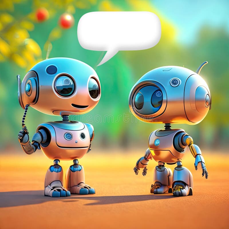 Illustration of Artificial Intelligence Small Cute Robots, with Speech ...
