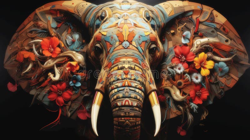 Illustration of an Artistically Painted Elephant. Generative AI Stock ...