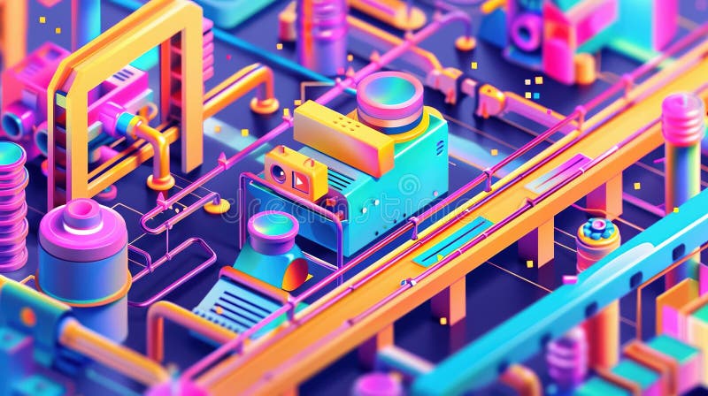 Illustration of an Assembly Line Icon in a Vibrant Colorful Setting ...