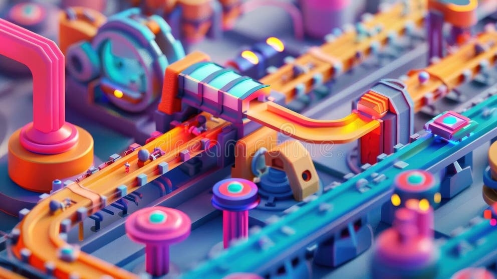 Illustration of an Assembly Line Icon in a Vibrant Colorful Setting ...