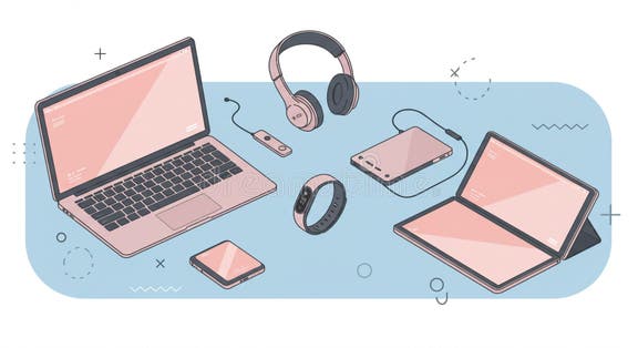 Illustration of Assorted Electronic Devices on a Blue Backdrop ...