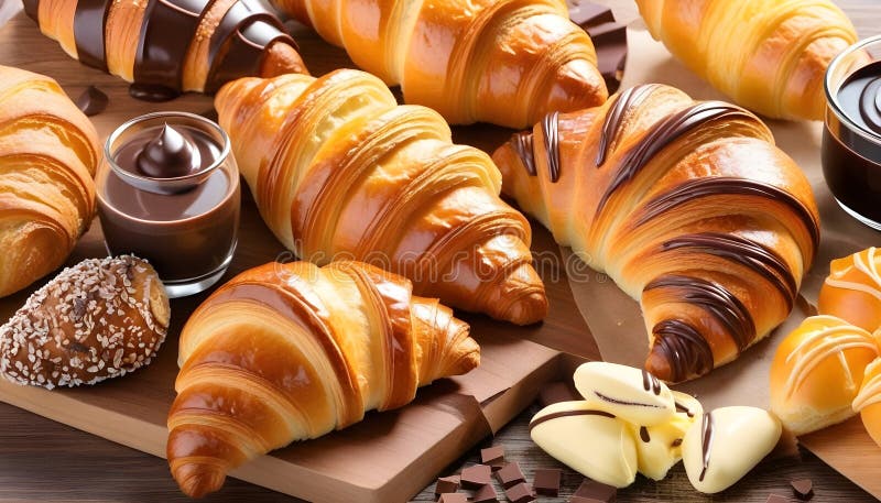 An Illustration of an Assorted of Pastry, Croissant, Chocolate Pastry ...