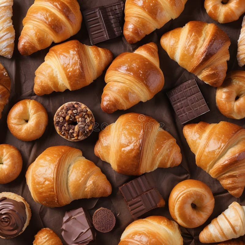 An Illustration of an Assorted of Pastry, Croissant, Chocolate Pastry ...