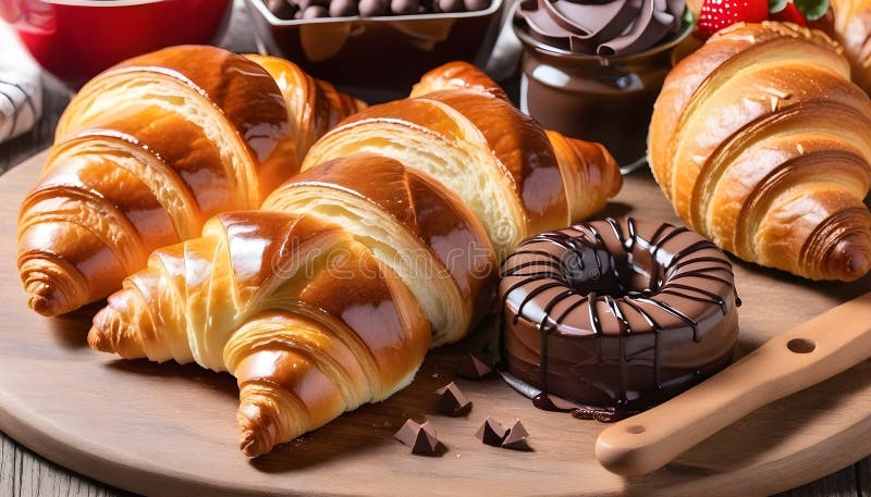 An Illustration of an Assorted of Pastry, Croissant, Chocolate Pastry ...