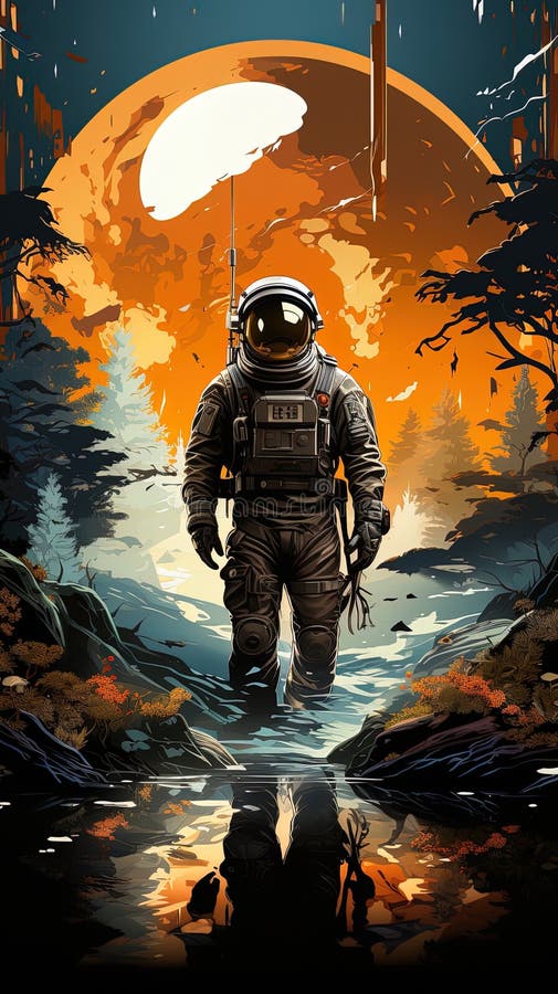 Illustration of an Astronaut Exploring an Unknown Planet Stock ...