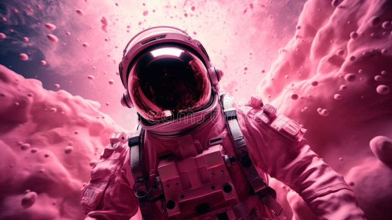 Illustration of an Astronaut in a Pink Space Suit Posing Against a ...