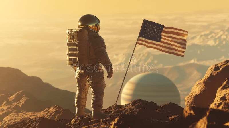 Illustration of Astronaut Placing Flag on Saturn Stock Illustration ...