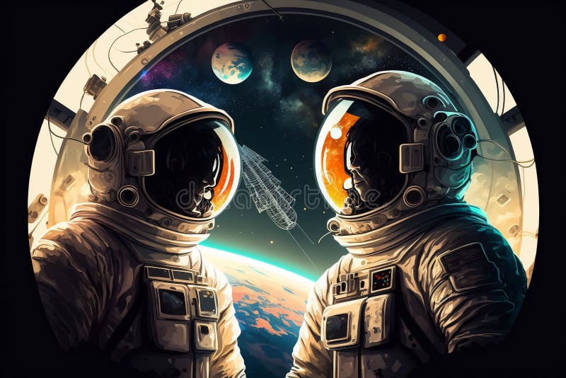 Illustration of an Astronaut in a Space Station Floating in Outer Space ...