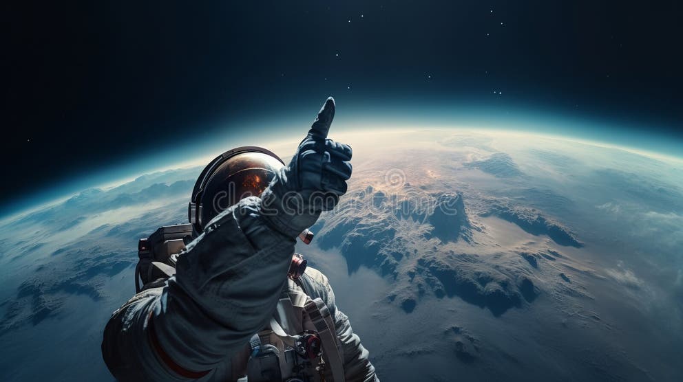 Illustration of an Astronaut in a Space Suit Pointing at the Earth from ...