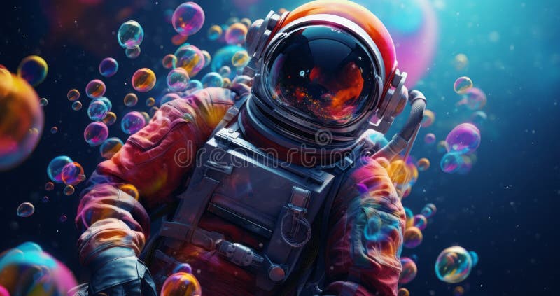 Illustration of an Astronaut in a Space Suit Surrounded by Bubbles ...