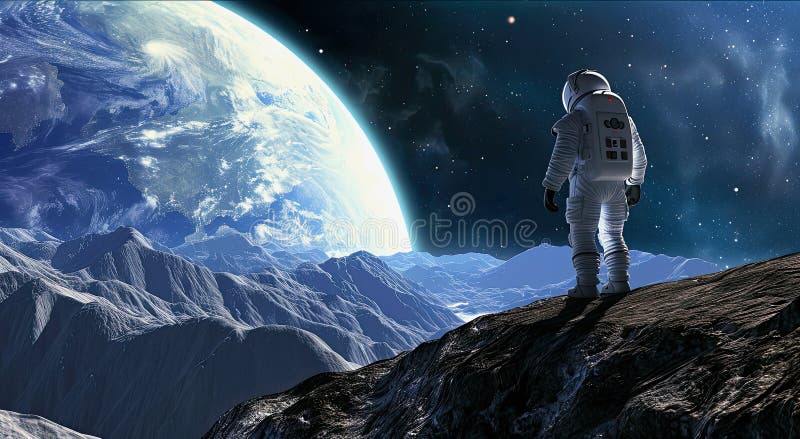 Illustration of an Astronaut on a Strange Planet Looking To Planet ...