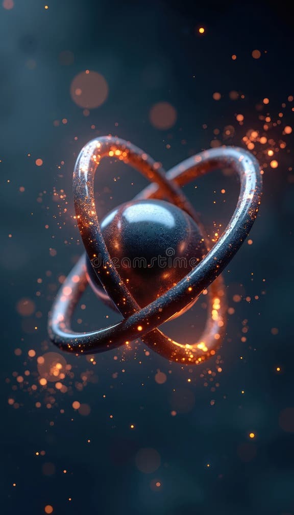 Illustration of Atom with Glowing Particles. Atomic Structure ...