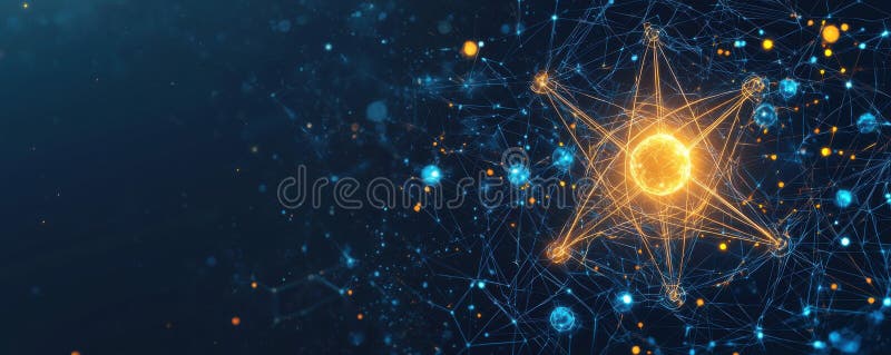 Illustration of an Atom with Glowing Particles and Orbitals Stock Photo ...