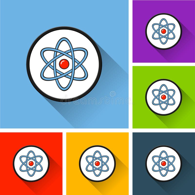 Atom Icons with Long Shadow Stock Vector - Illustration of white ...