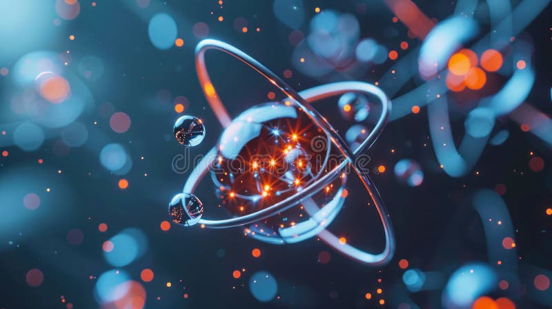 Illustration of an Atom Structure in Blue and Orange Color Stock Photo ...