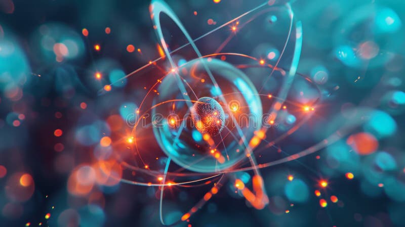 Illustration of an Atom Structure in Blue and Orange Color Stock Photo ...